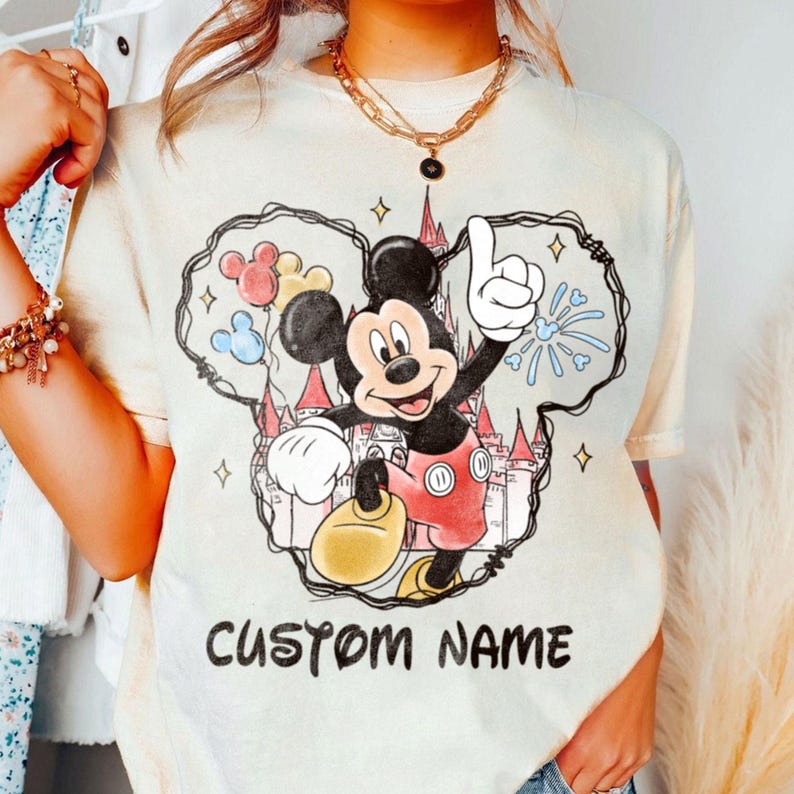 Custom Name Disney Characters Mickey Watercolor Balloon Comfort Color ...