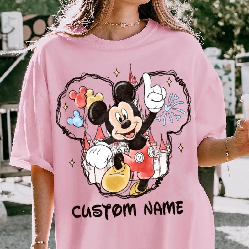 Custom Name Disney Characters Mickey Watercolor Balloon Comfort Color ...