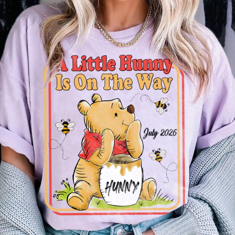 Custom Date Year A Little Hunny is on the Way Pooh Mom Comfort Color ...