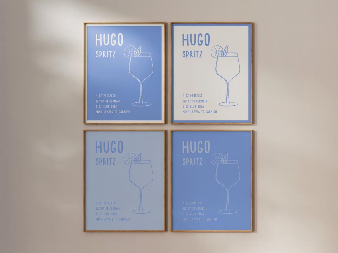Set of 4 Hugo Spritz Digital Art Prints | Cocktail Art | Bar Cart ...