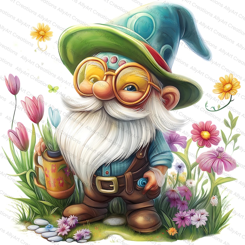 Watercolor Spring Gnome Clipart - Cute Floral Gnomes - Commercial Use ...