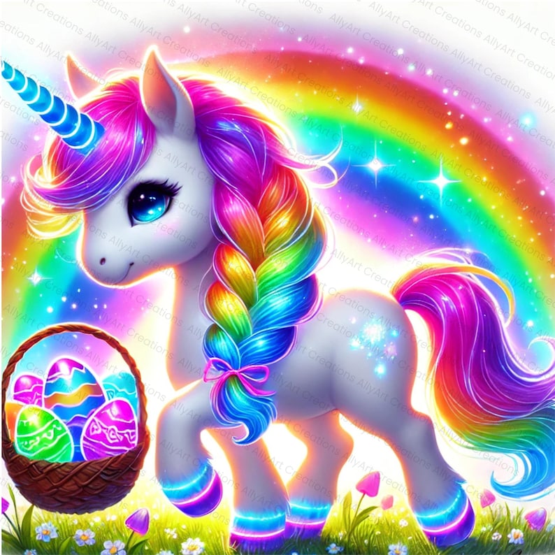 Easter Unicorn Clipart -rainbow Glow Eggs JPG - Digital Download for ...