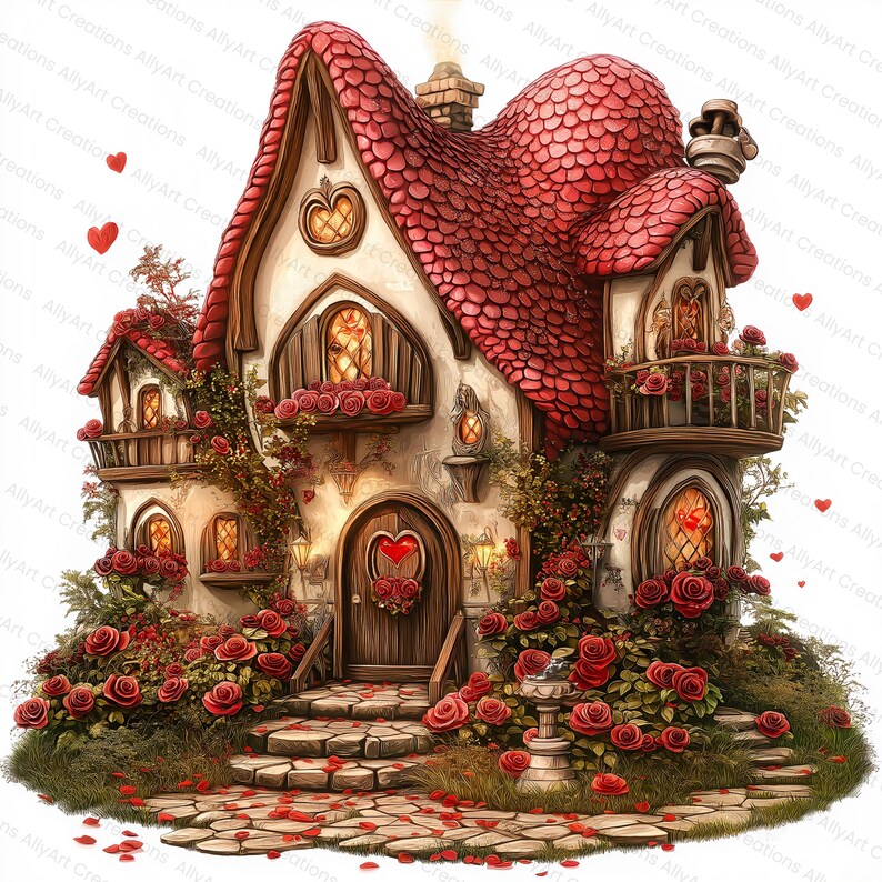 Watercolor Valentine House Clipart - Cute Red House JPG for Nursery Art ...