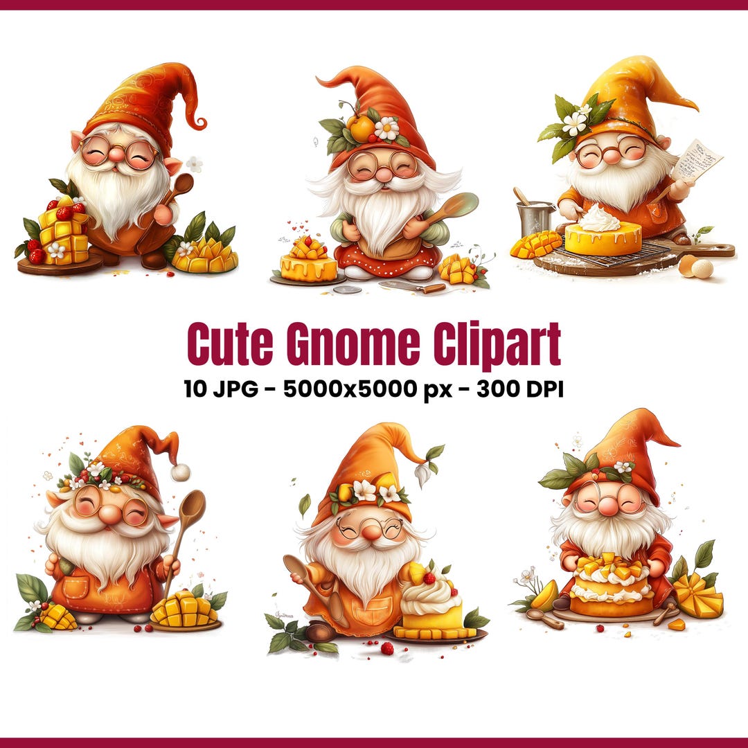 Cute Gnome Clipart - Baker Gnome JPG - Funny Bakery Chef - Digital ...