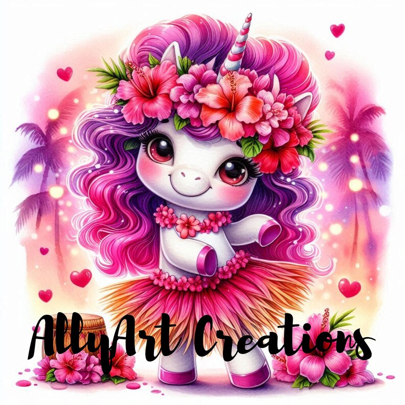 Summer Unicorn Clipart - Watercolor Unicorn Clipart - Tropical Unicorn ...