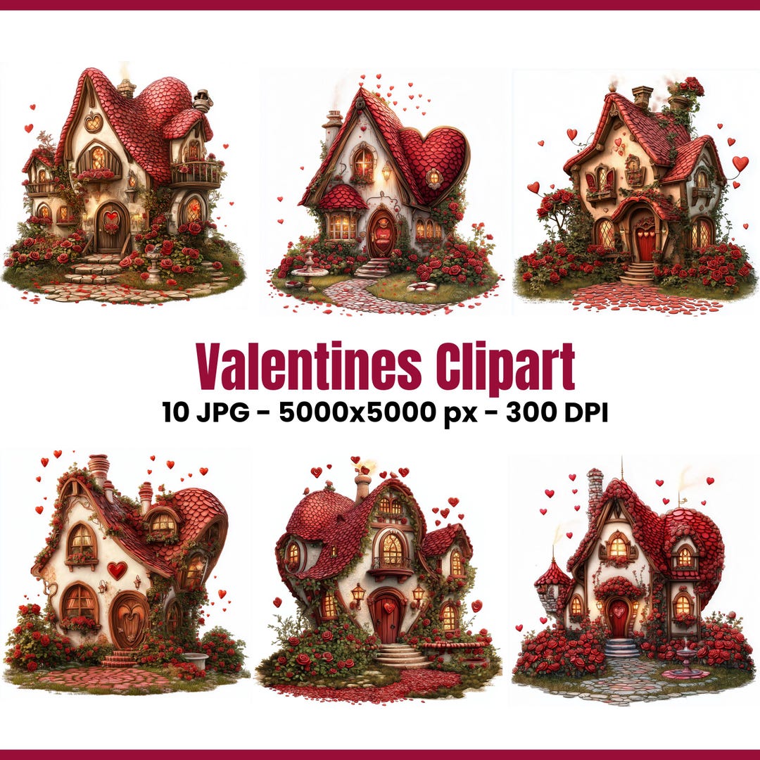Watercolor Valentine House Clipart Cute Red House JPG for Nursery Art ...