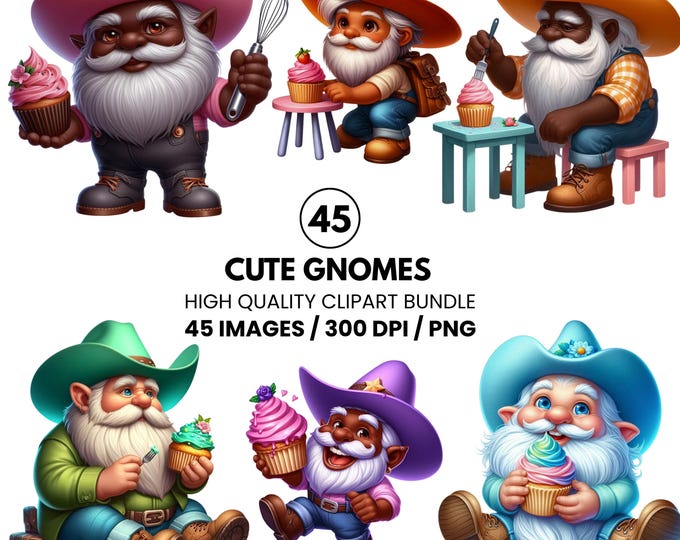 Cupcake Gnomes Clipart – 28 PNG Sweet Dessert Graphics (digital ...