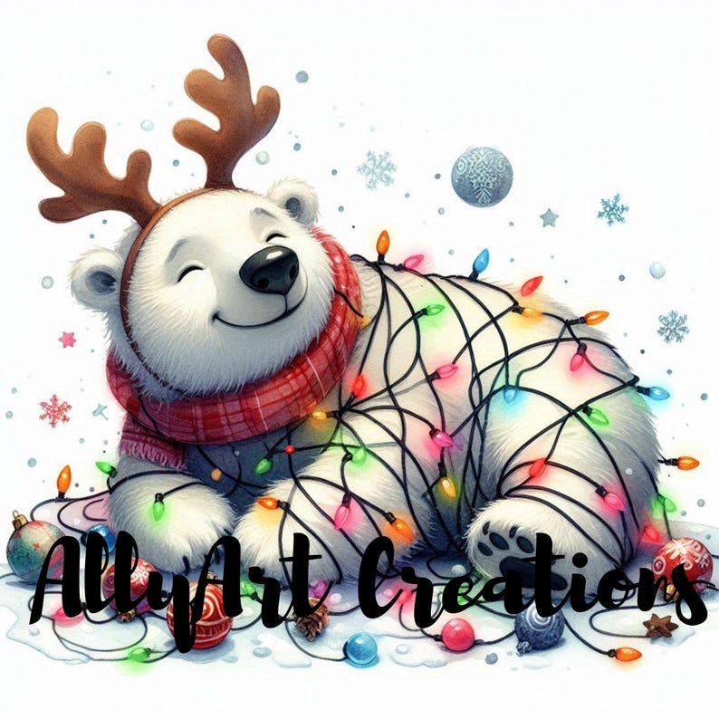 Christmas Polar Bear Clipart - Watercolor Christmas Card -polar Bear ...