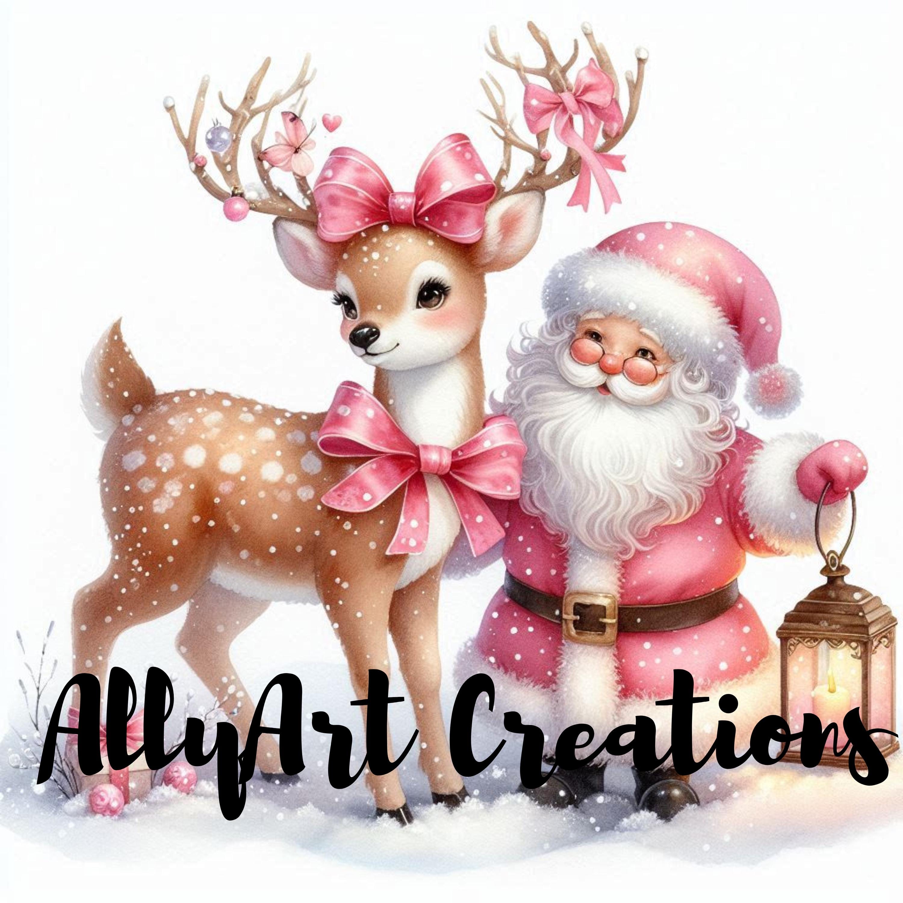 Watercolor Christmas Reindeer - Pink Santa Clipart - Cute Holiday ...