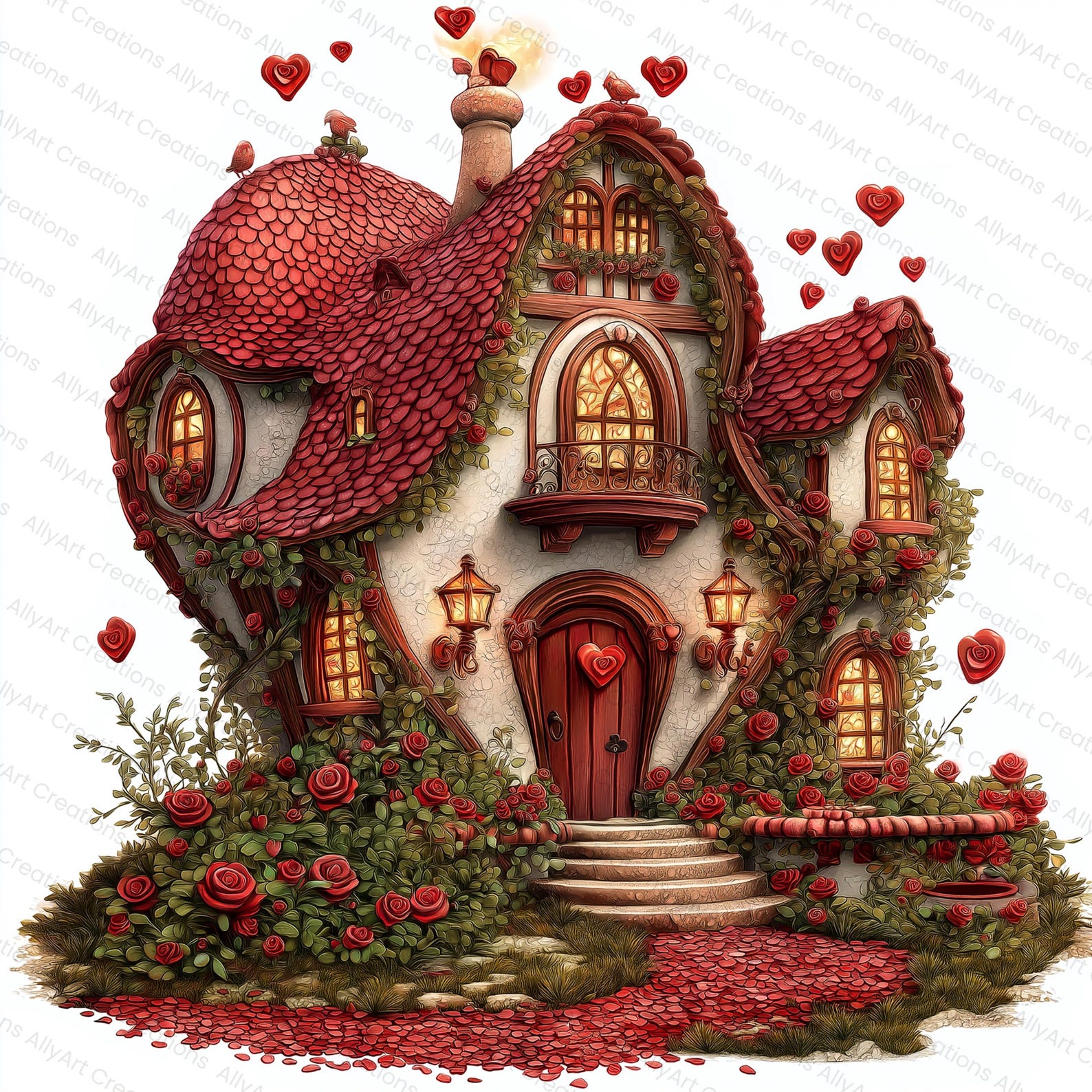 Watercolor Valentine House Clipart - Cute Red House JPG for Nursery Art ...