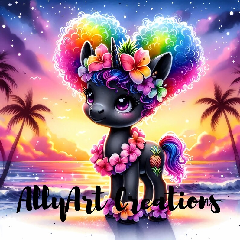 Summer Unicorn Clipart - Watercolor Unicorn Clipart - Tropical Unicorn ...