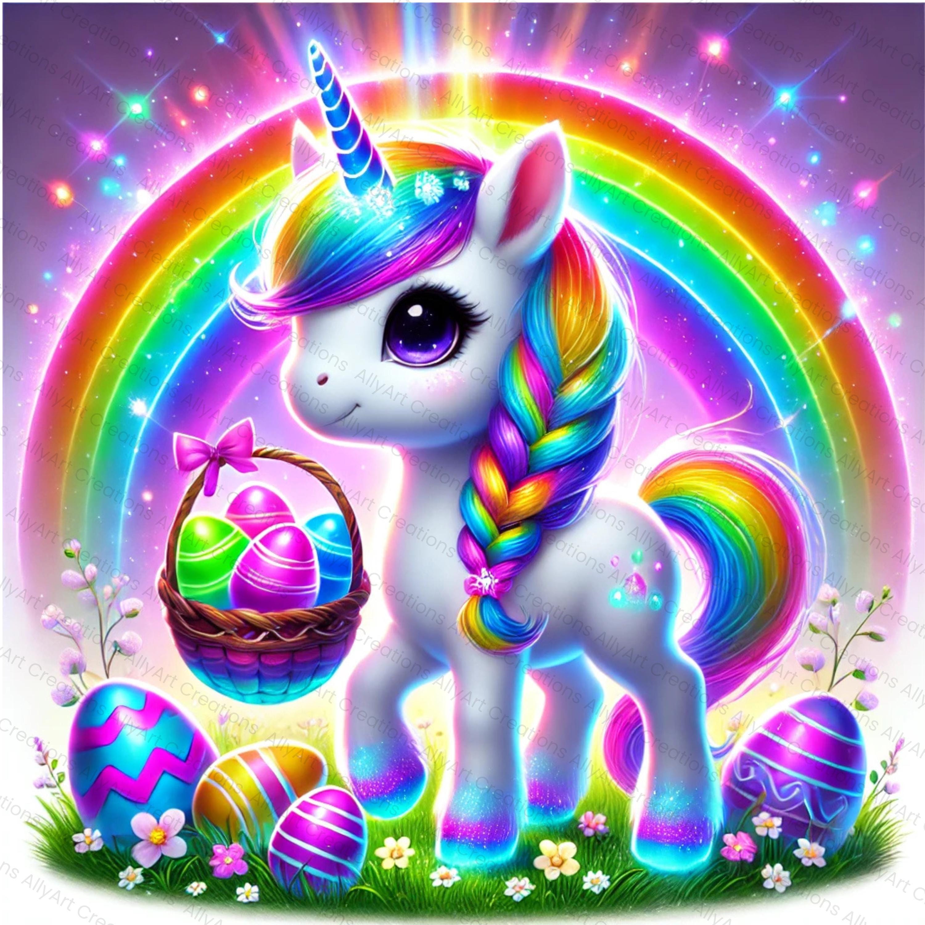 Easter Unicorn Clipart -rainbow Glow Eggs JPG - Digital Download for ...