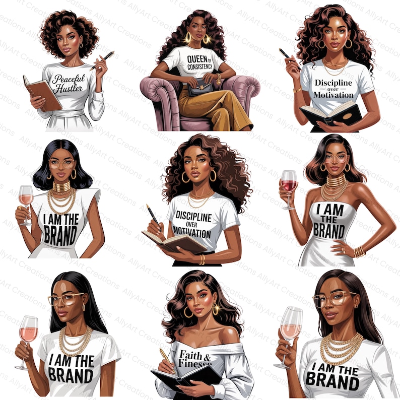 Black Woman Motivational Clipart Bundle - Afro Woman PNG - Empowering ...