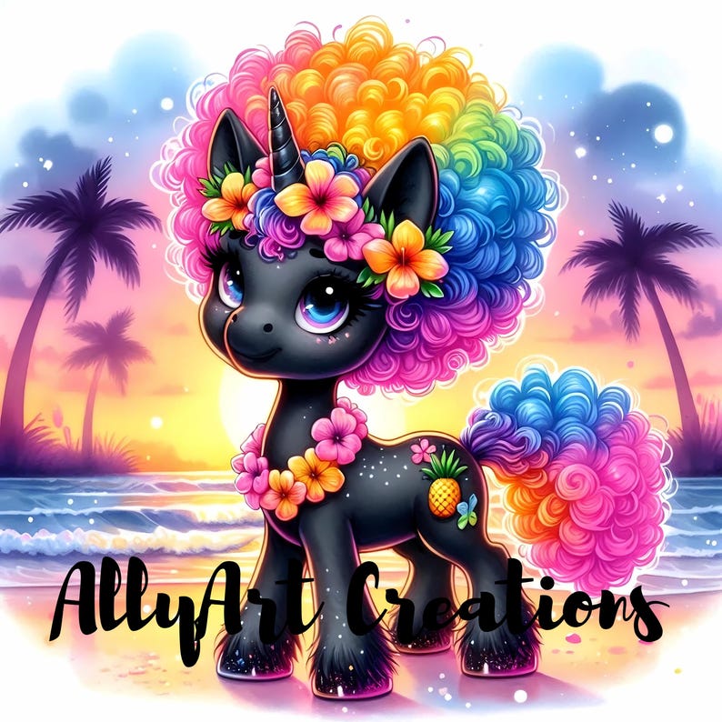 Summer Unicorn Clipart - Watercolor Unicorn Clipart - Tropical Unicorn ...