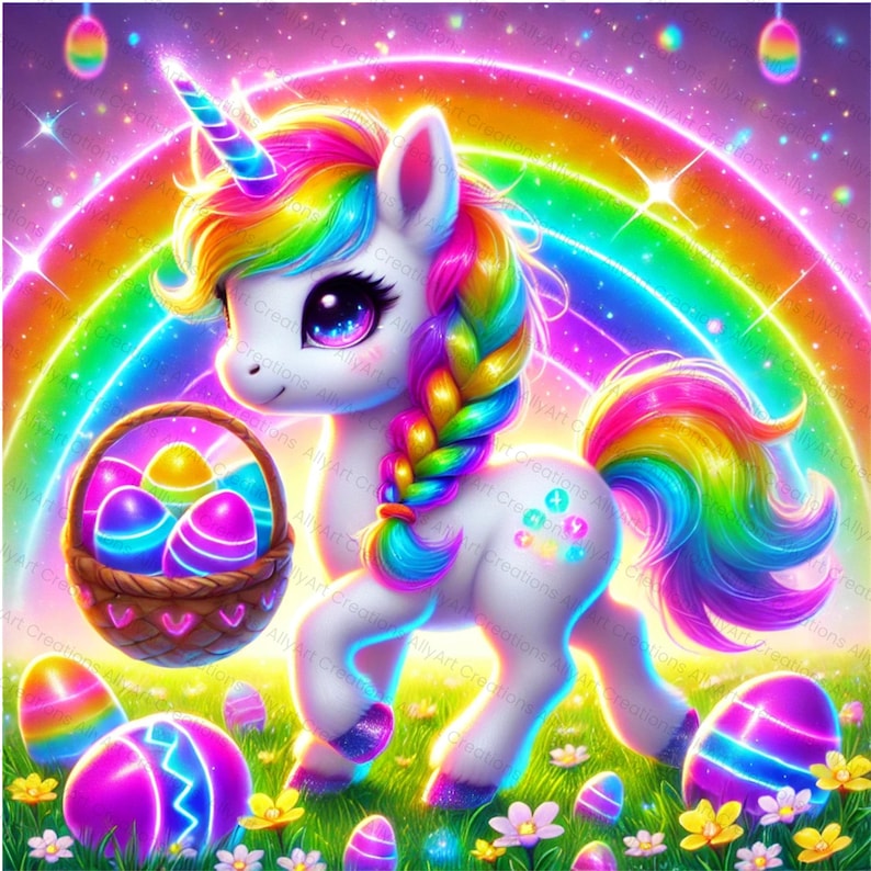 Easter Unicorn Clipart -rainbow Glow Eggs JPG - Digital Download for ...