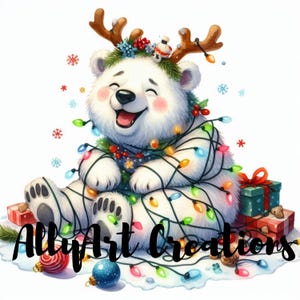 Christmas Polar Bear Clipart - Watercolor Christmas Card -polar Bear ...