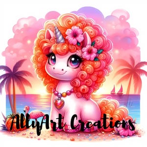 Summer Unicorn Clipart - Watercolor Unicorn Clipart - Tropical Unicorn ...
