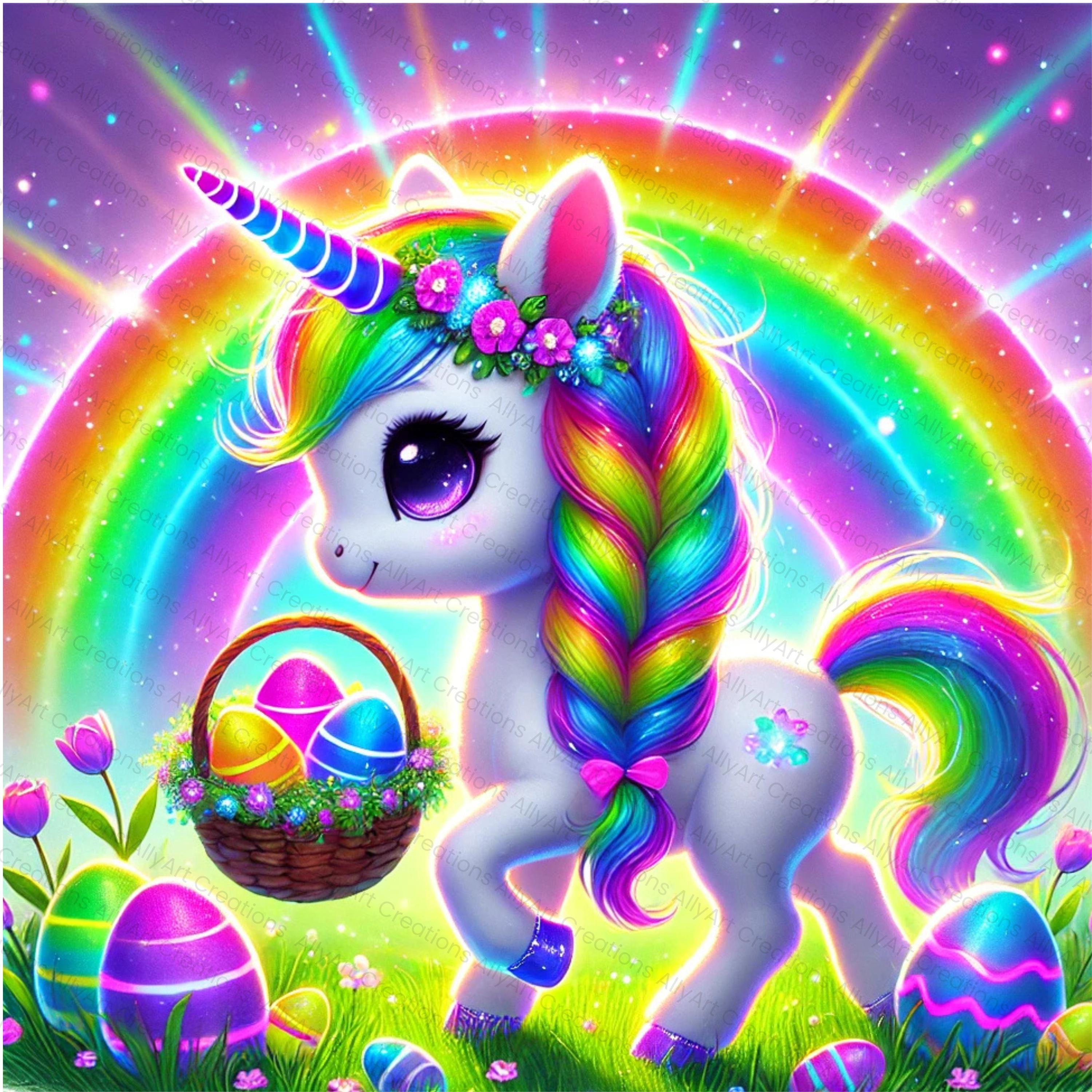 Easter Unicorn Clipart -rainbow Glow Eggs JPG - Digital Download for ...