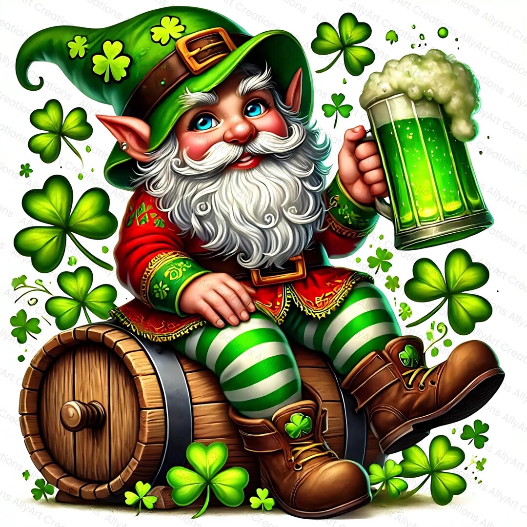 St. Patrick's Day Gnome Clipart - Watercolor Irish Gnome Art - Cute ...