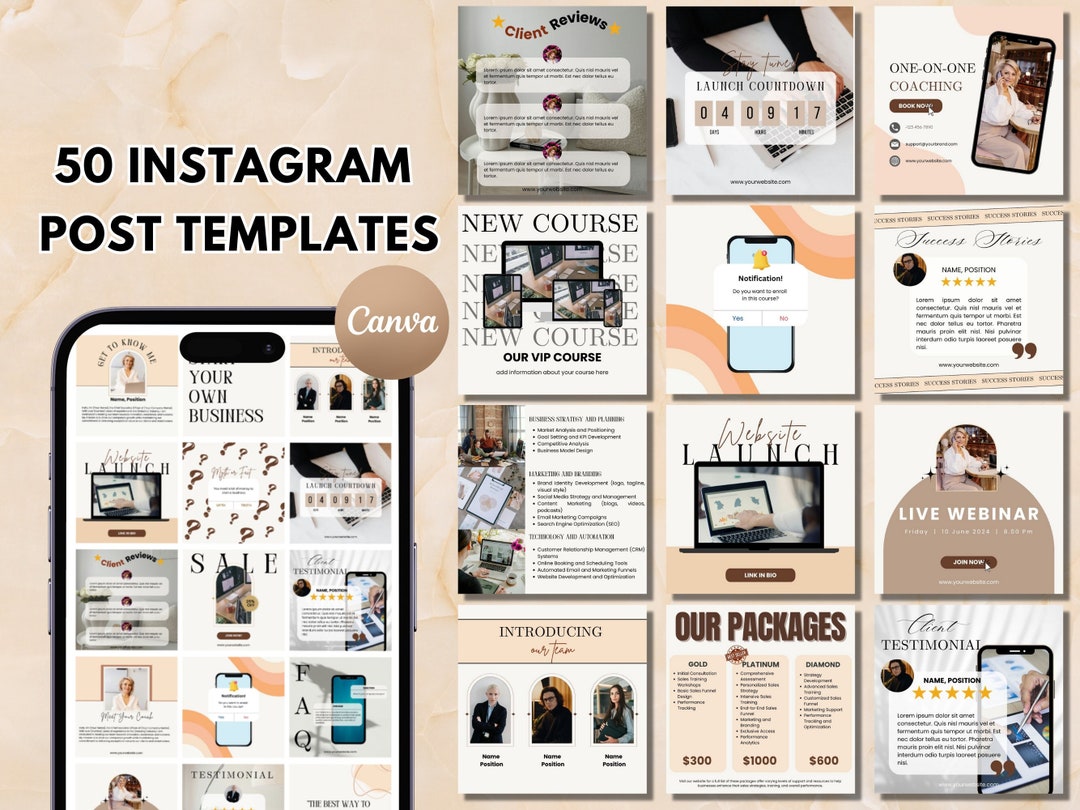 50 Instagram Templates for Course Creators Canva Templates Editable ...