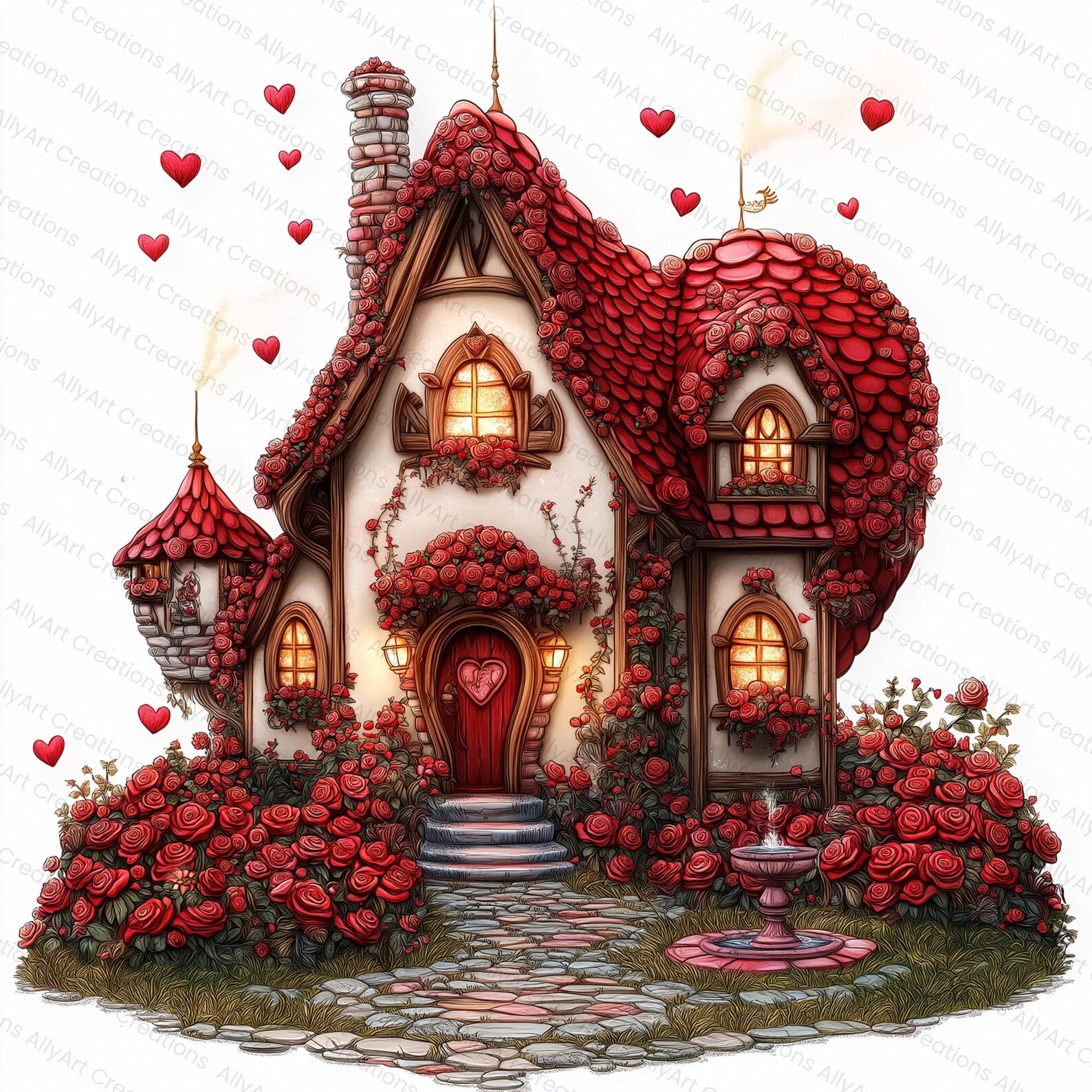 Watercolor Valentine House Clipart - Cute Red House JPG for Nursery Art ...