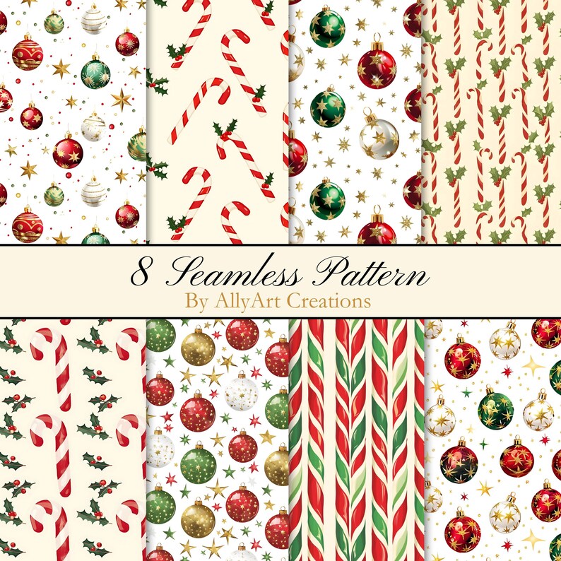 Christmas Seamless Pattern Pack - Holiday Digital Paper - Candy Cane ...