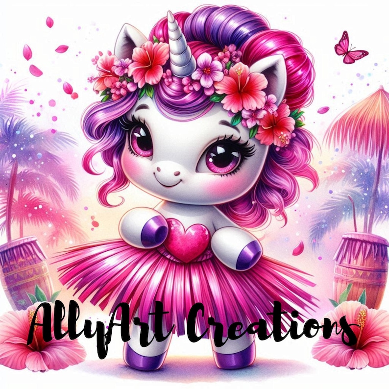 Summer Unicorn Clipart - Watercolor Unicorn Clipart - Tropical Unicorn ...