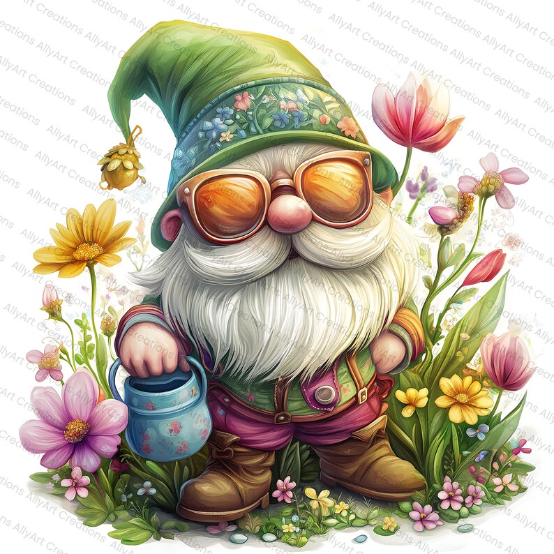 Watercolor Spring Gnome Clipart - Cute Floral Gnomes - Commercial Use ...