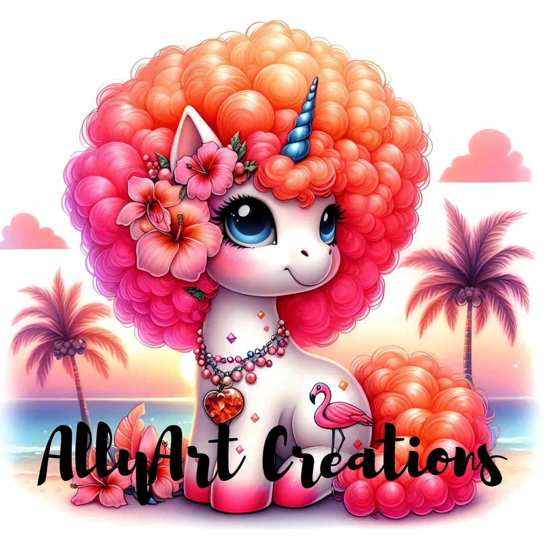 Summer Unicorn Clipart - Watercolor Unicorn Clipart - Tropical Unicorn ...