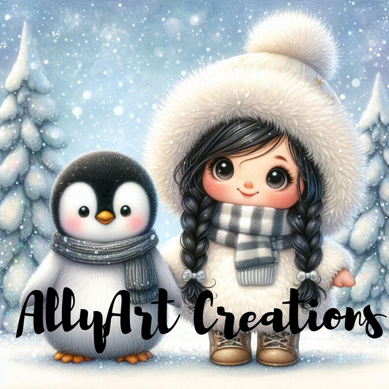 Christmas Penguin Girl Clipart – Holiday Penguin Clipart – Kawaii ...