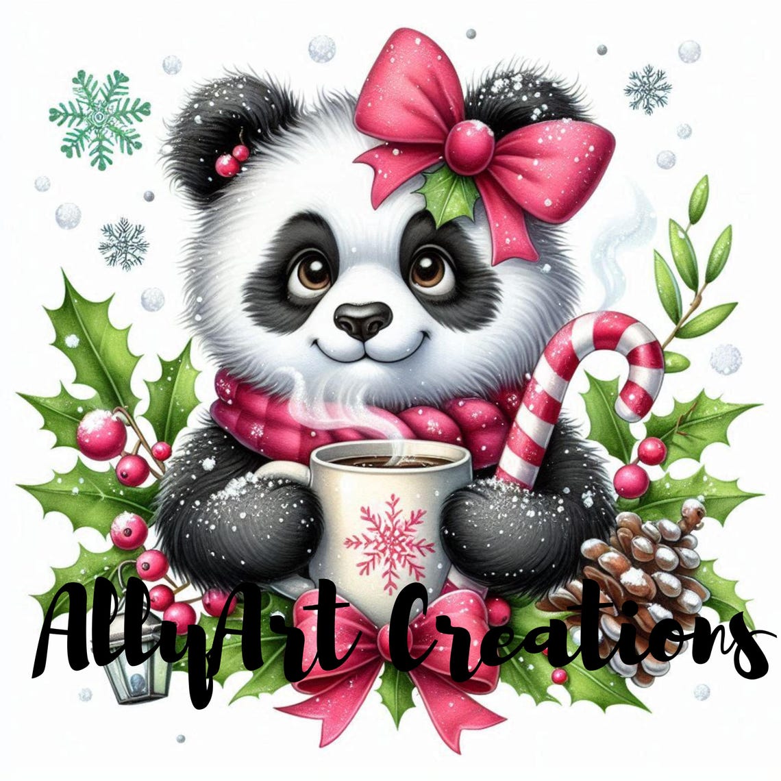 Quirky Christmas Panda Clipart- Cute Holiday Bear JPG - Panda Christmas ...