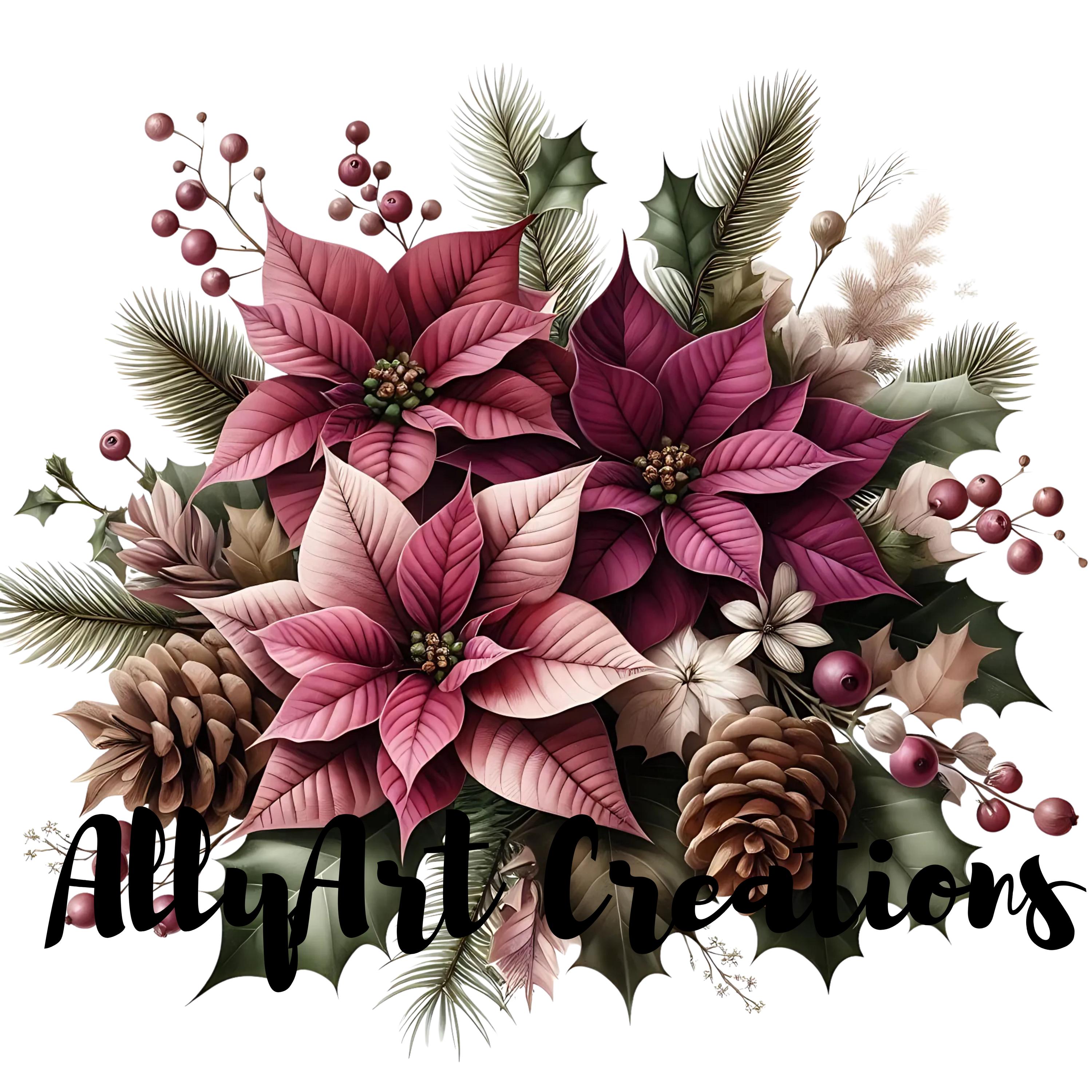 Elegant Maroon Poinsettia Clipart - Burgundy Christmas Floral - Holiday ...