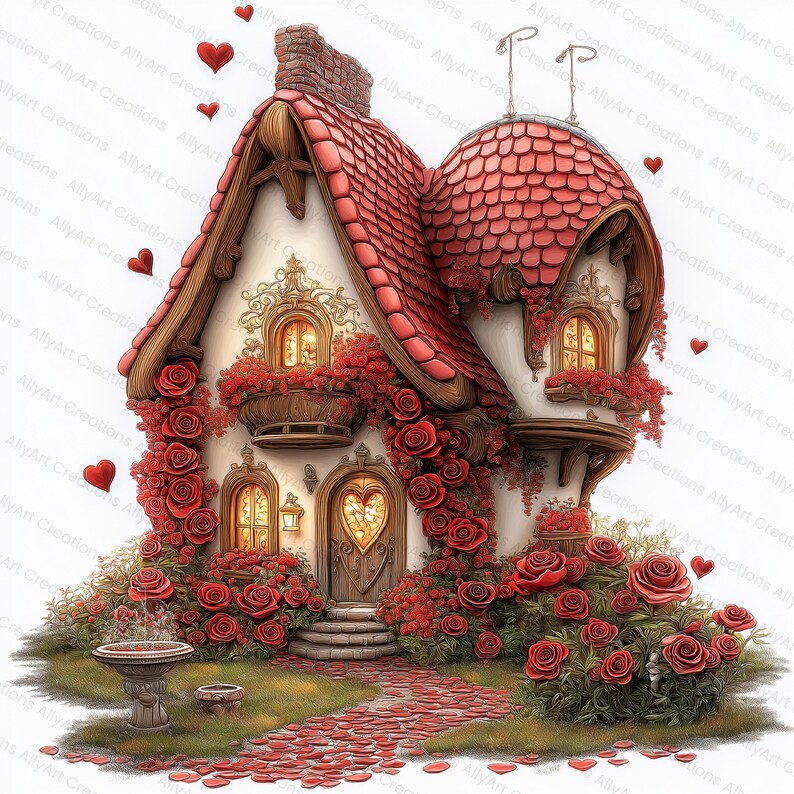 Watercolor Valentine House Clipart - Cute Red House JPG for Nursery Art ...