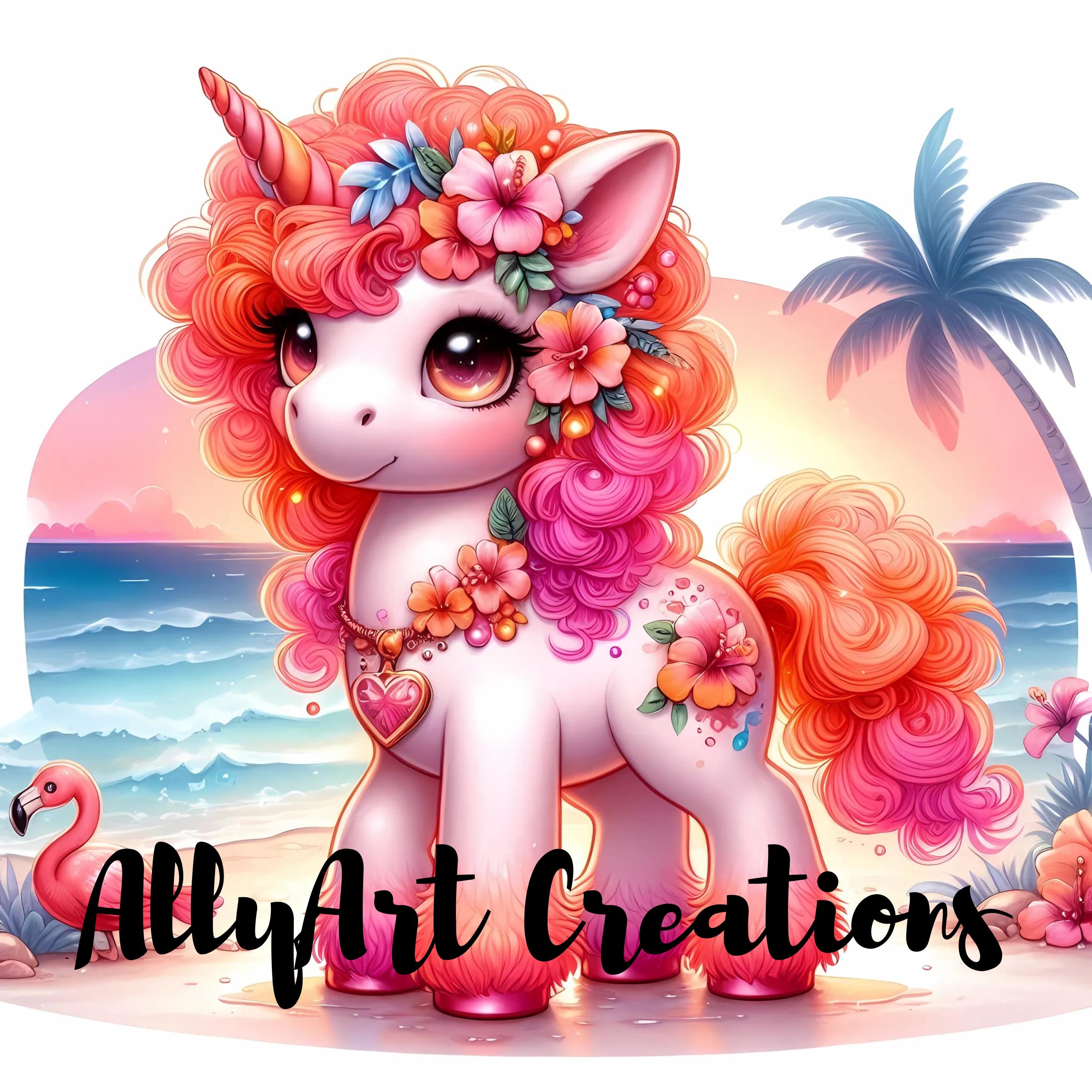 Summer Unicorn Clipart - Watercolor Unicorn Clipart - Tropical Unicorn ...