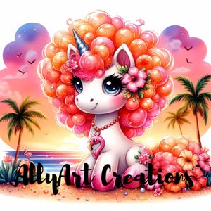 Summer Unicorn Clipart - Watercolor Unicorn Clipart - Tropical Unicorn ...
