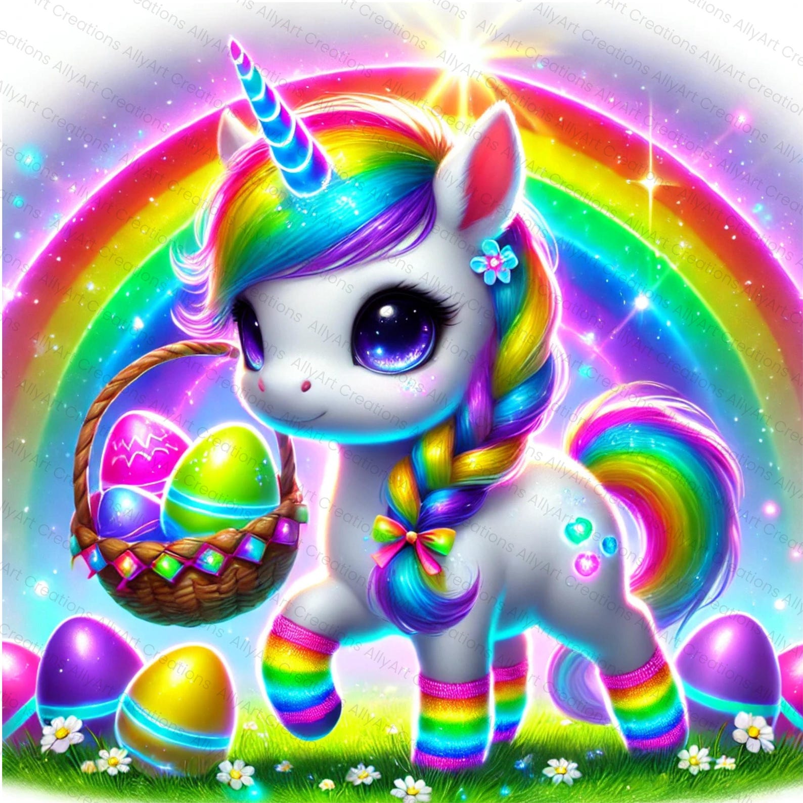 Easter Unicorn Clipart -rainbow Glow Eggs JPG - Digital Download for ...
