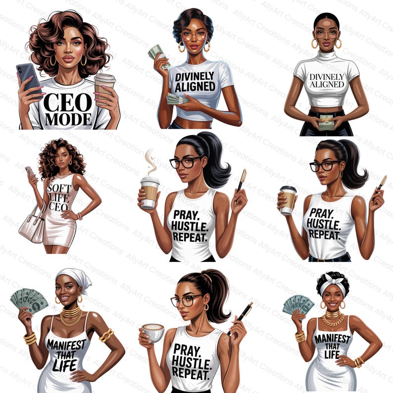 Black Woman Motivational Clipart Bundle - Afro Woman PNG - Empowering ...