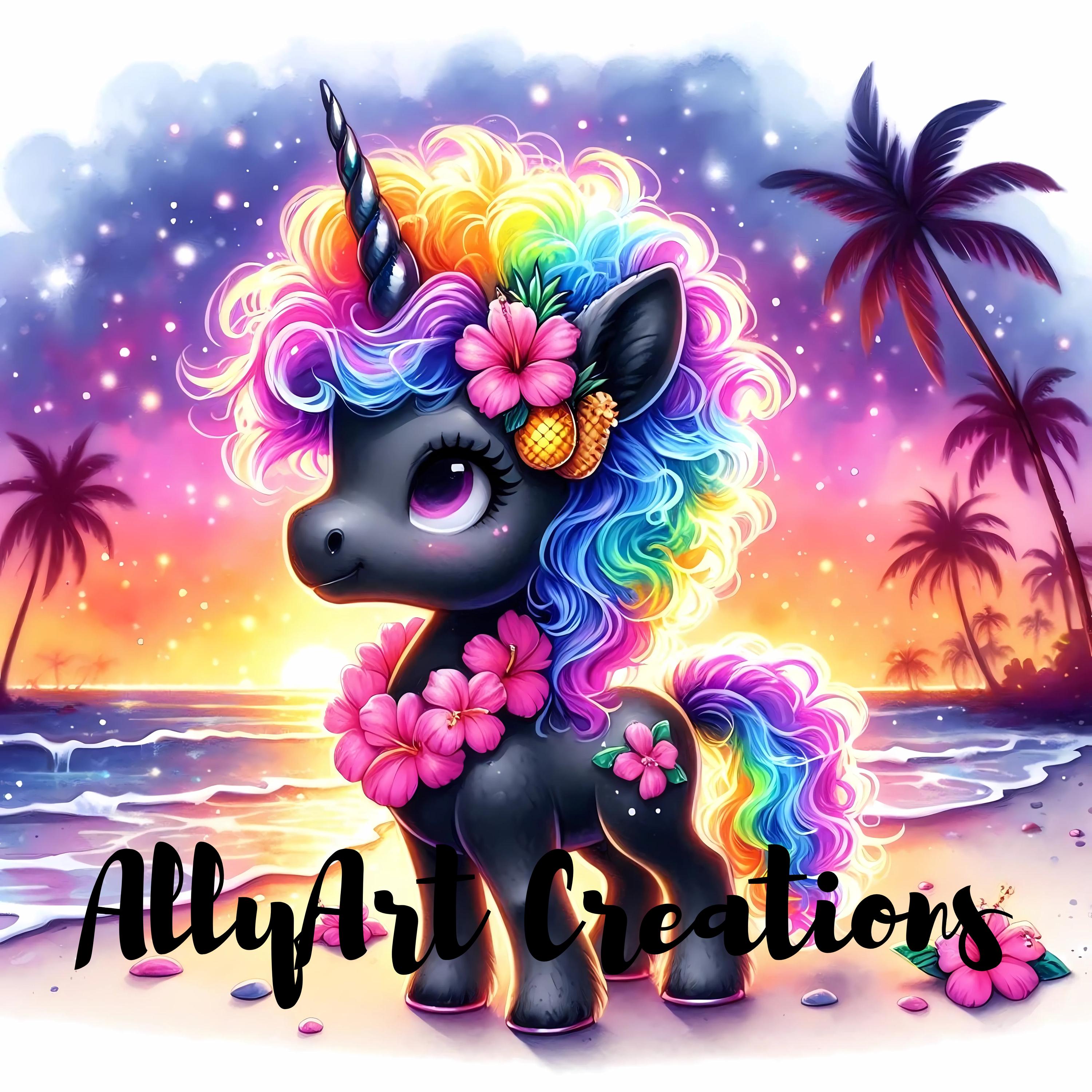 Summer Unicorn Clipart - Watercolor Unicorn Clipart - Tropical Unicorn ...