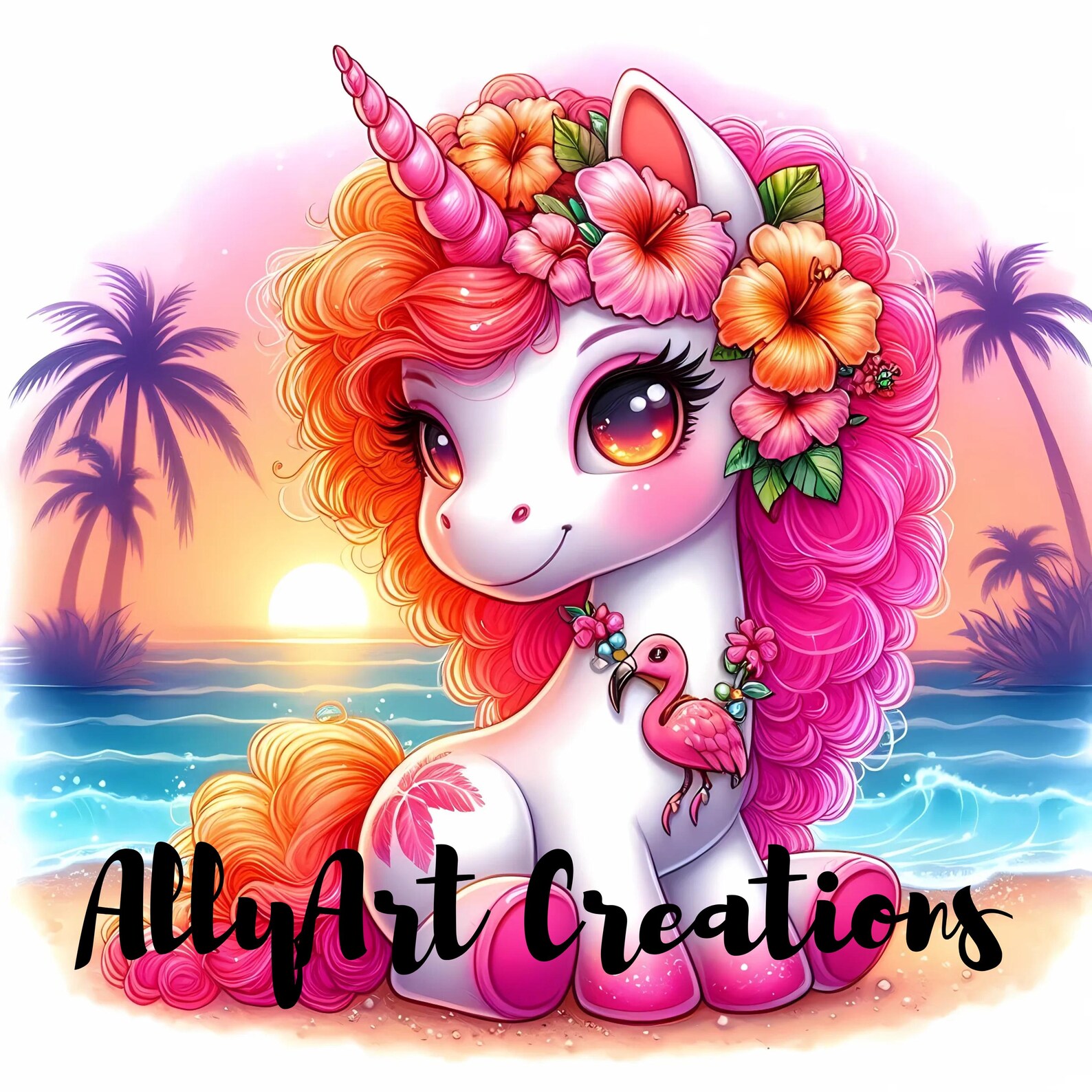 Summer Unicorn Clipart - Watercolor Unicorn Clipart - Tropical Unicorn ...