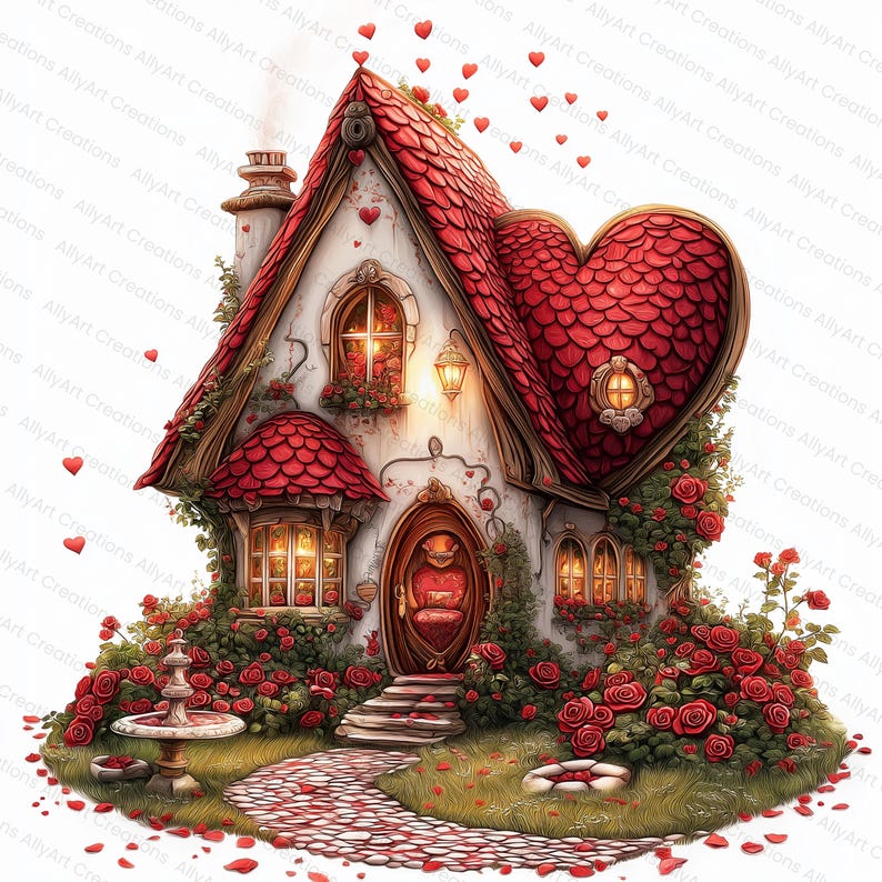 Watercolor Valentine House Clipart - Cute Red House JPG for Nursery Art ...