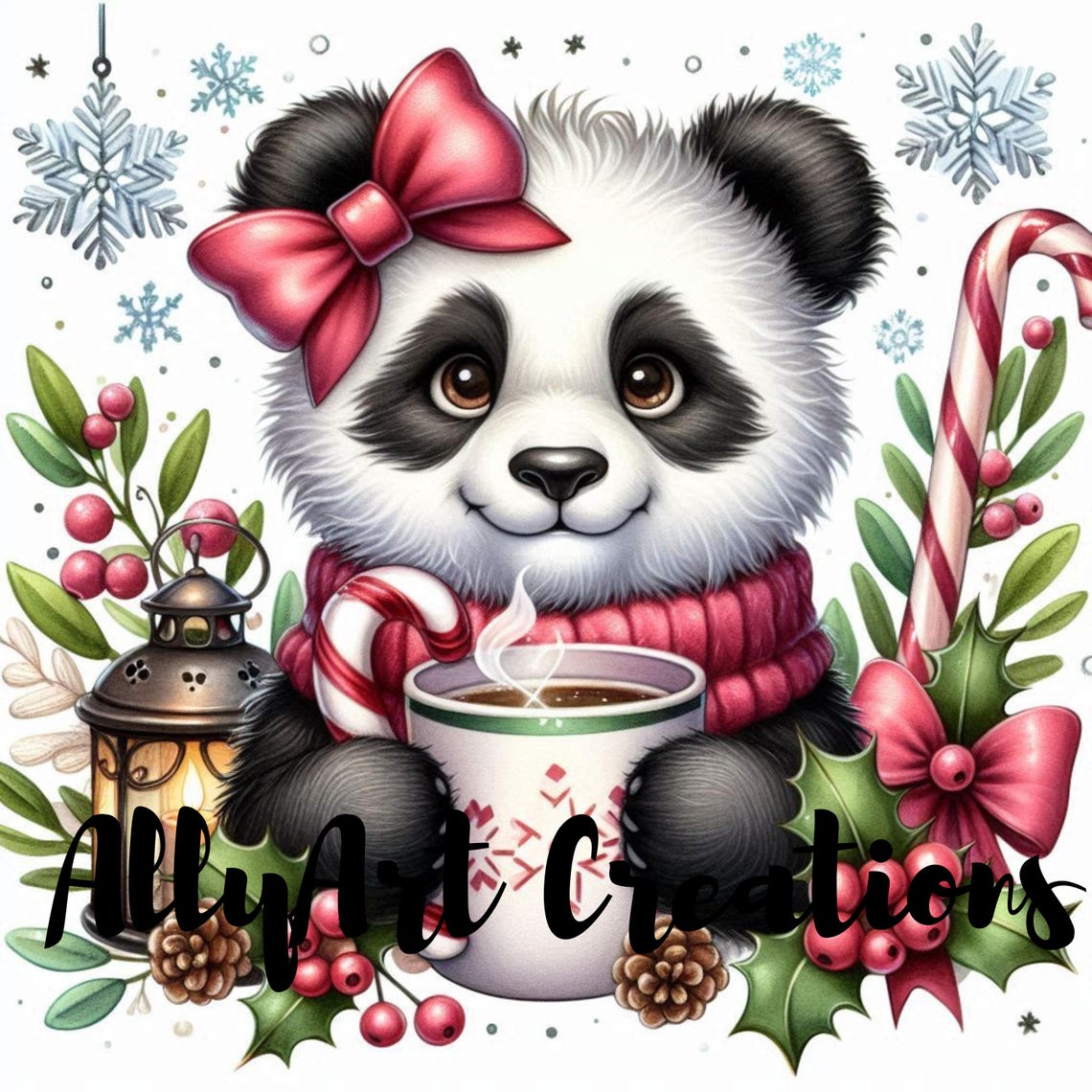 Quirky Christmas Panda Clipart- Cute Holiday Bear JPG - Panda Christmas ...