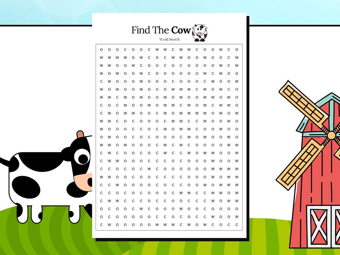 Find the Cow, Printable Single Word Search Games, Fun Educational ...