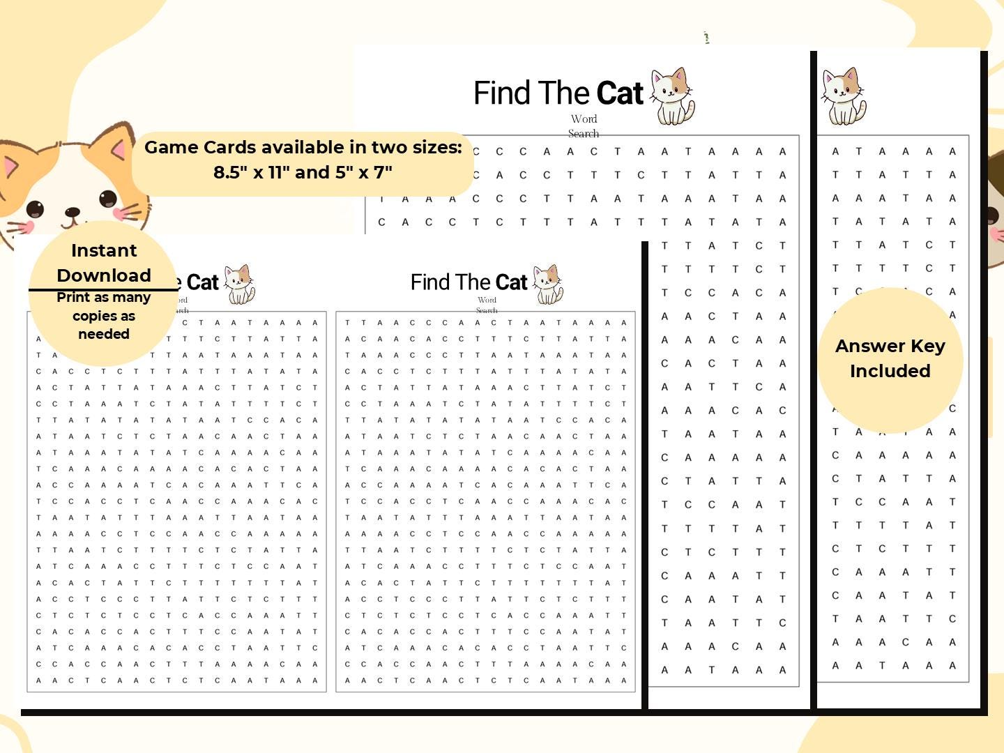 Find the Cat, Printable Single Word Search Games, Fun Educational ...
