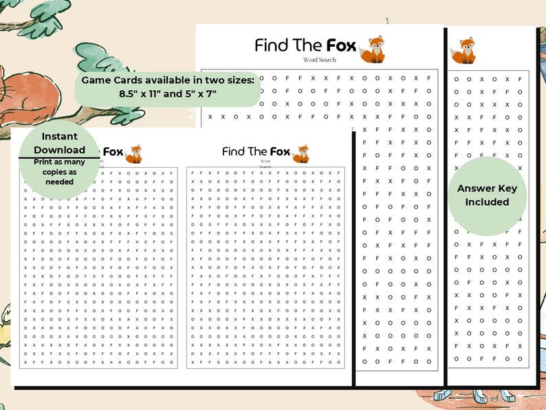 Find the Fox Word Search Game: Fun Puzzle Activity (PDF) - Etsy