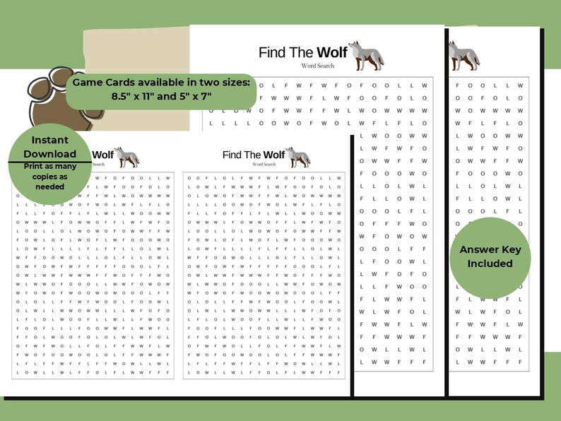 Find the Wolf Word Search Game: Fun Puzzle Activity (PDF) - Etsy