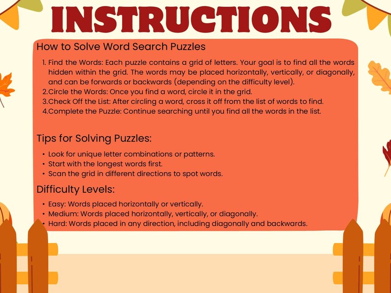 Fall Word Search, Printable Word Search Games, Fun Educational Activity ...