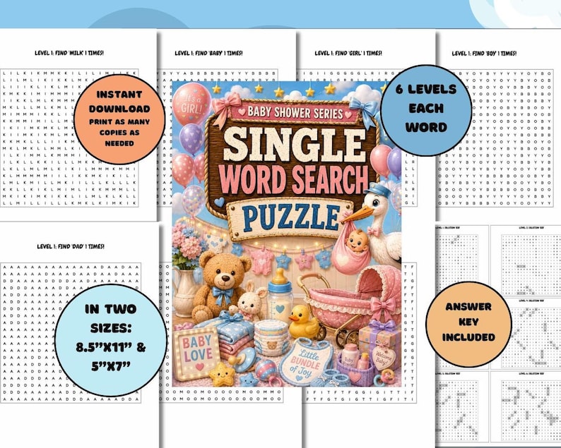 Baby Shower Word Search Puzzle, Printable Baby Game Bundle, Gender ...