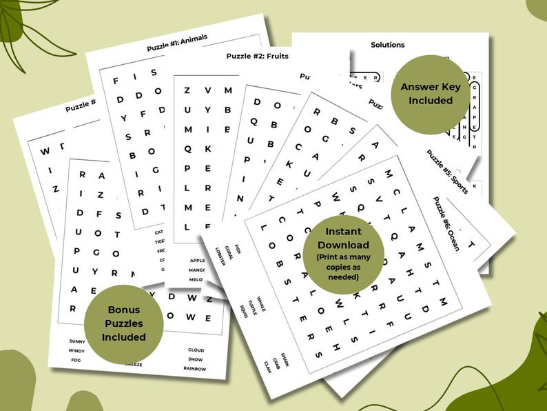 Word Search Puzzle Book, Bundles Printable Puzzles, Fun Educational ...