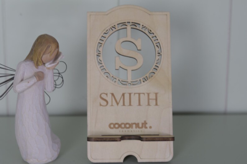 Custom Wood Phone Stand Personalized Name Dock Laser Engraved Desk ...