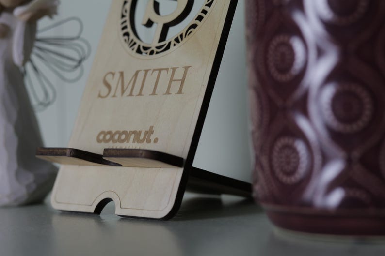 Custom Wood Phone Stand Personalized Name Dock Laser Engraved Desk ...